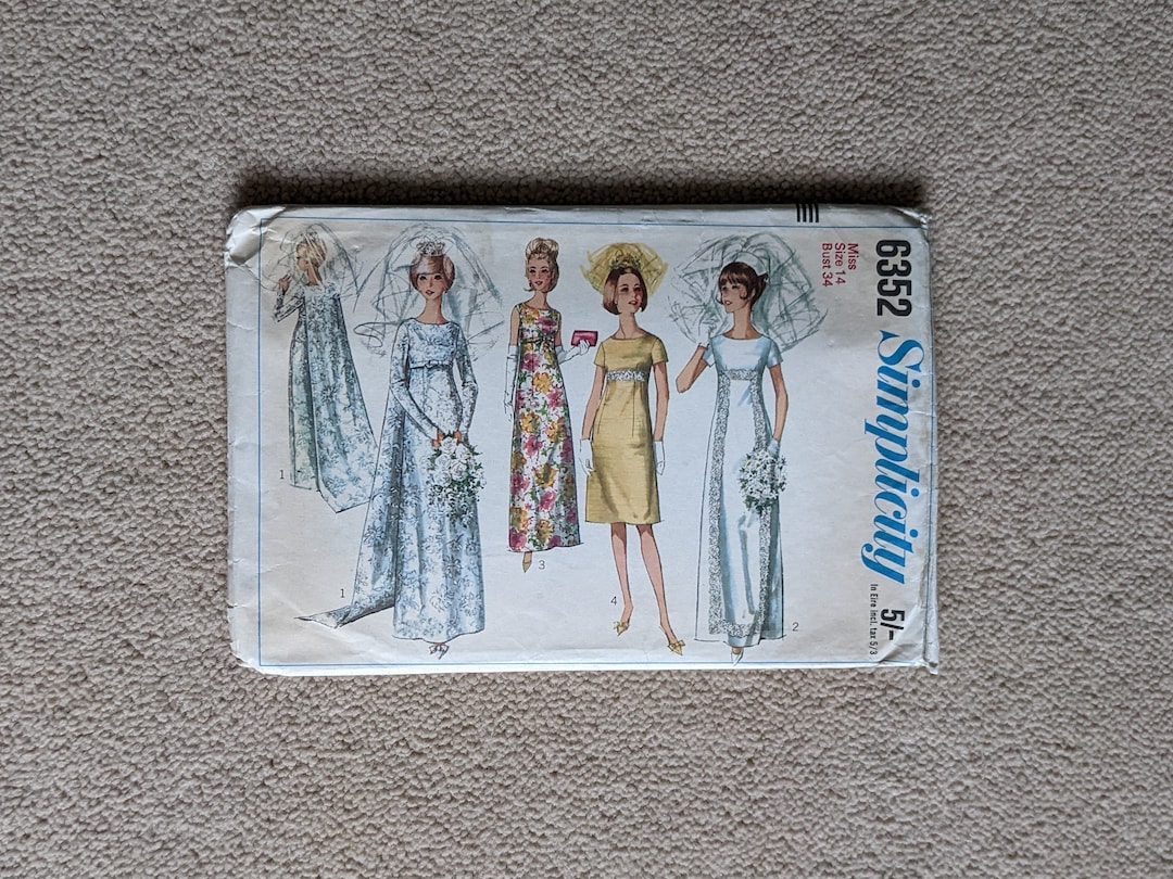 1965, Simplicity 6352 Ladies Wedding Dress and Bridesmaid Dress Pattern ...