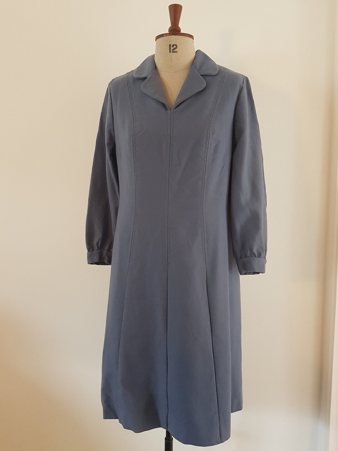 1960's Women's Blue Wool Collared Skimmer Dress - Etsy