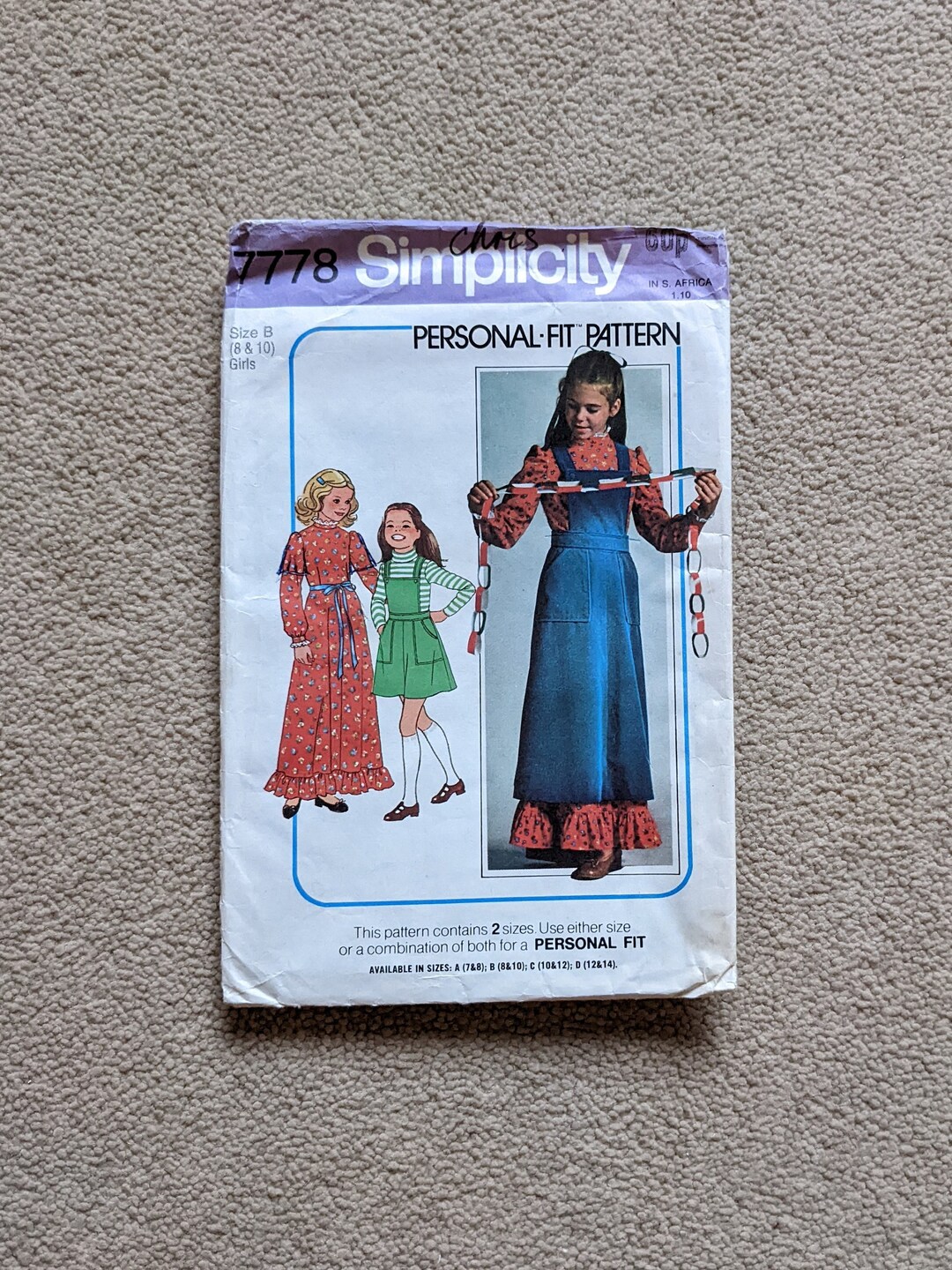 1976, Simplicity 7778 Girls Pinafore and Dress Sewing Pattern - Etsy