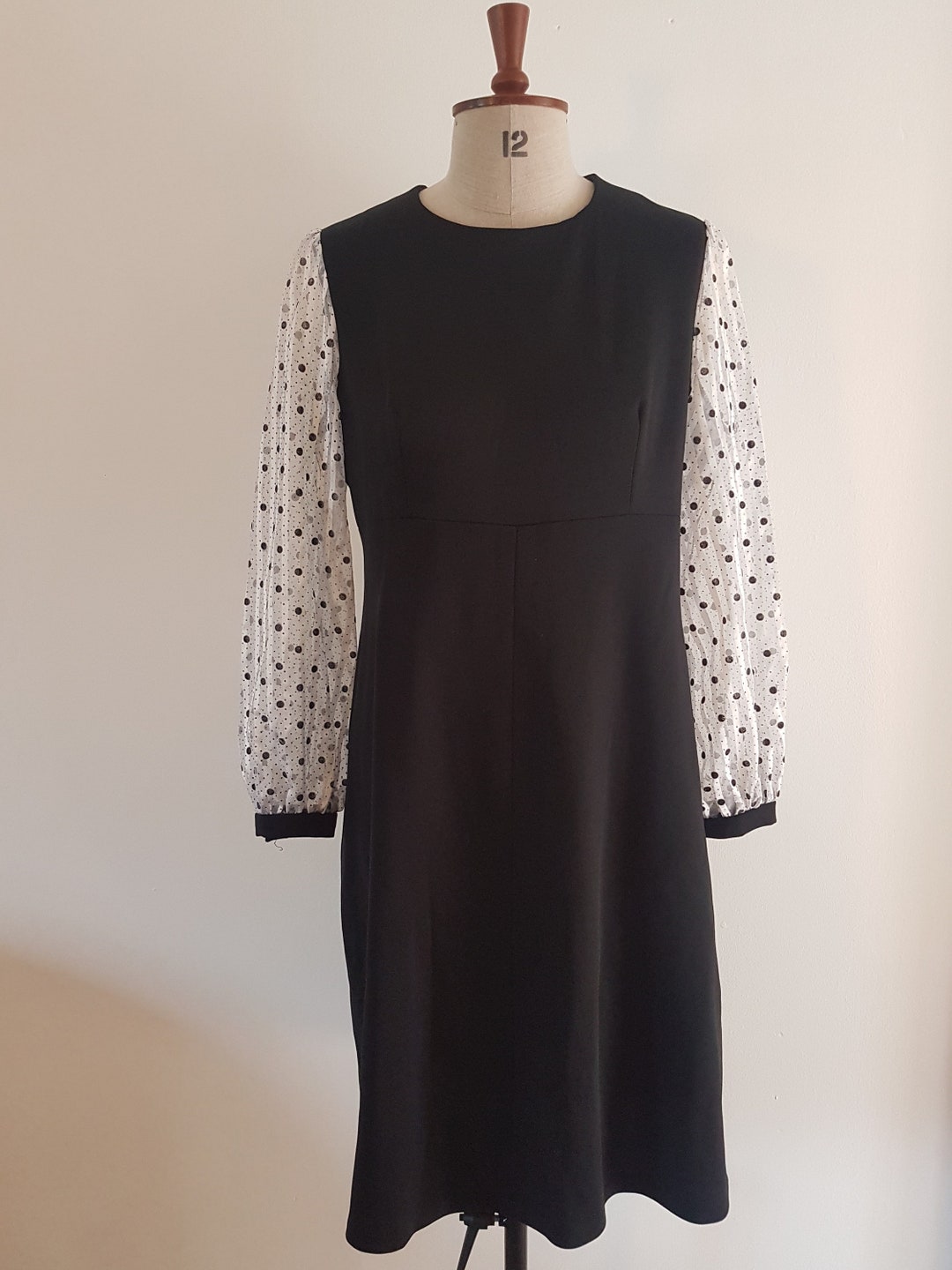 1960's Black and White Skimmer Dress With Velvet Flocked Spots - Etsy UK