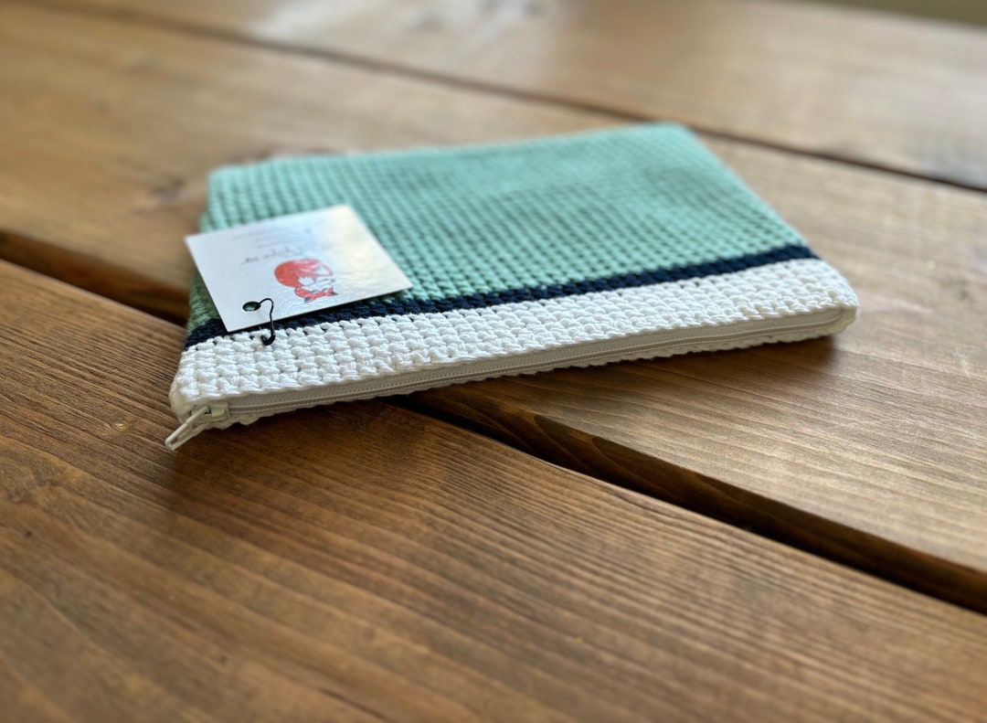 Teal and Navy Striped Zipper Bag - Etsy