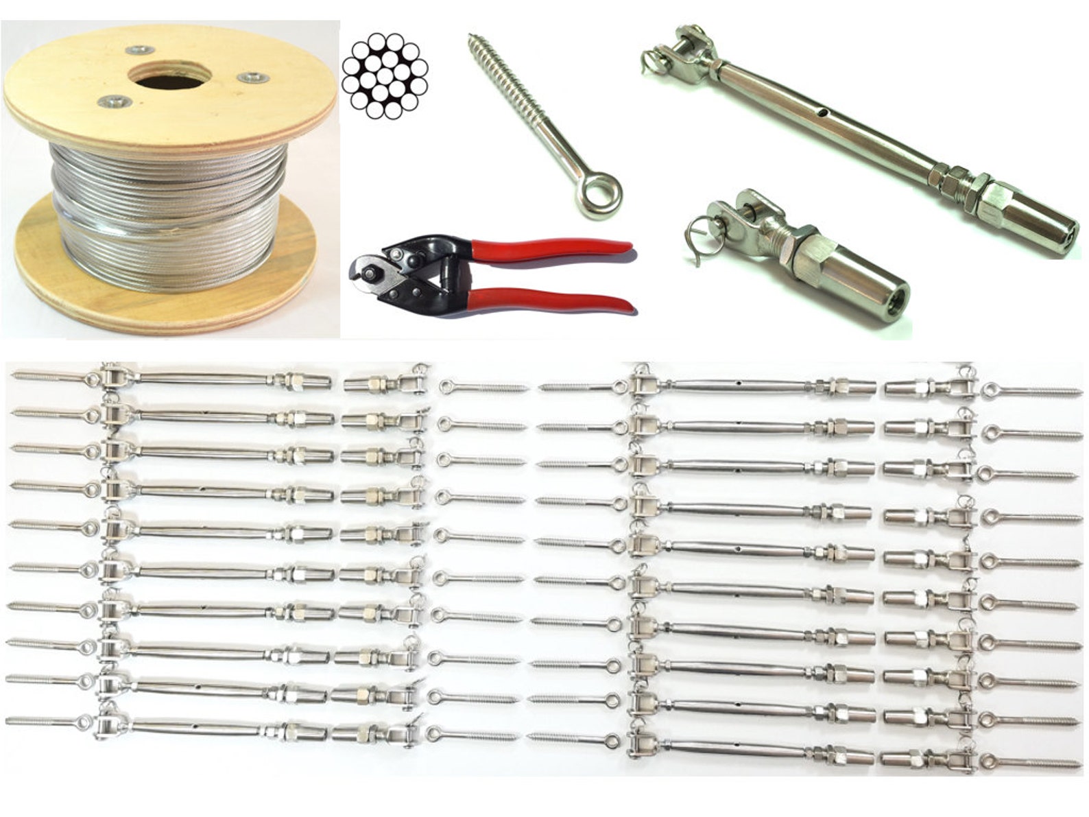 1/8 Cable Railing 316 Stainless Steel Kit 36,1/8 119 500ft Cable Full ...