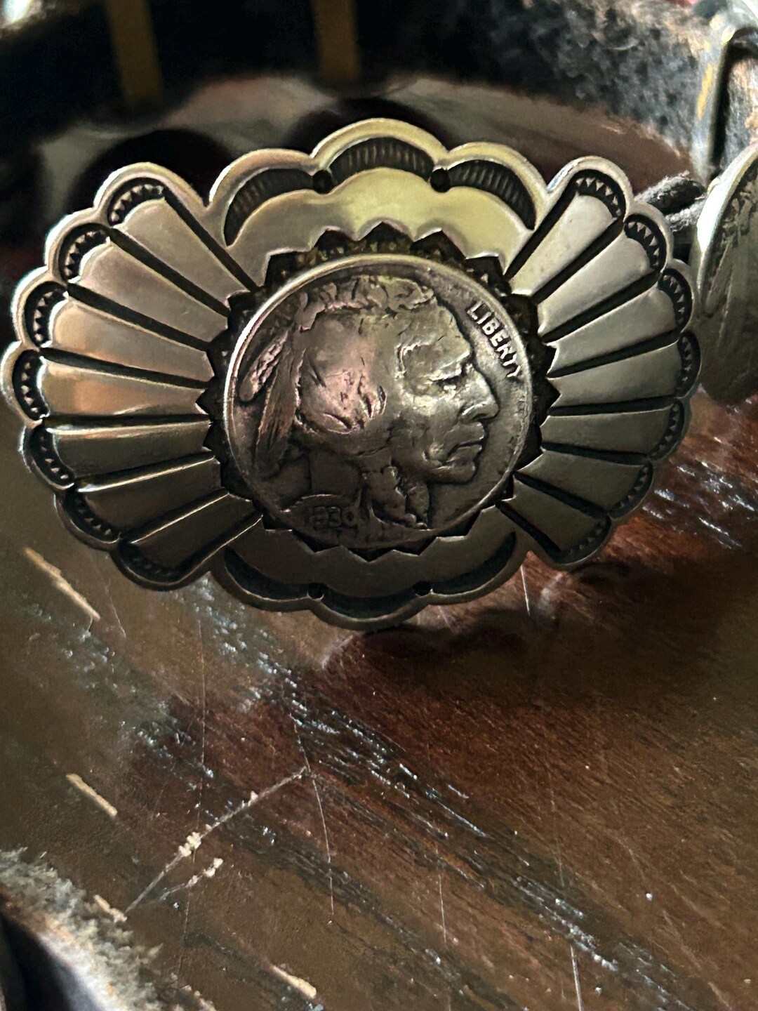 Vintage Buffalo Dancer Coin Concho Belt Sterling Belt Buckle With ...