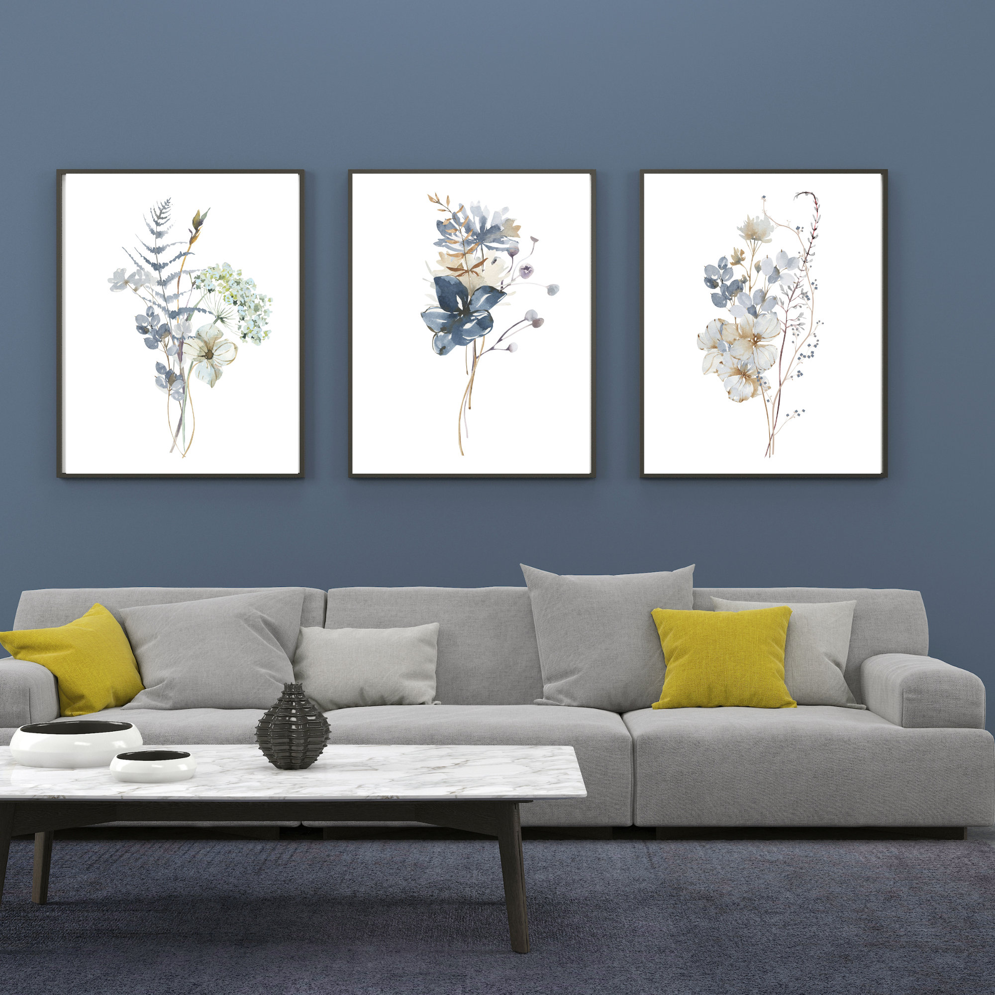 Blue Wall Art for Living Room Blue Wall Decor Set of 6 - Etsy