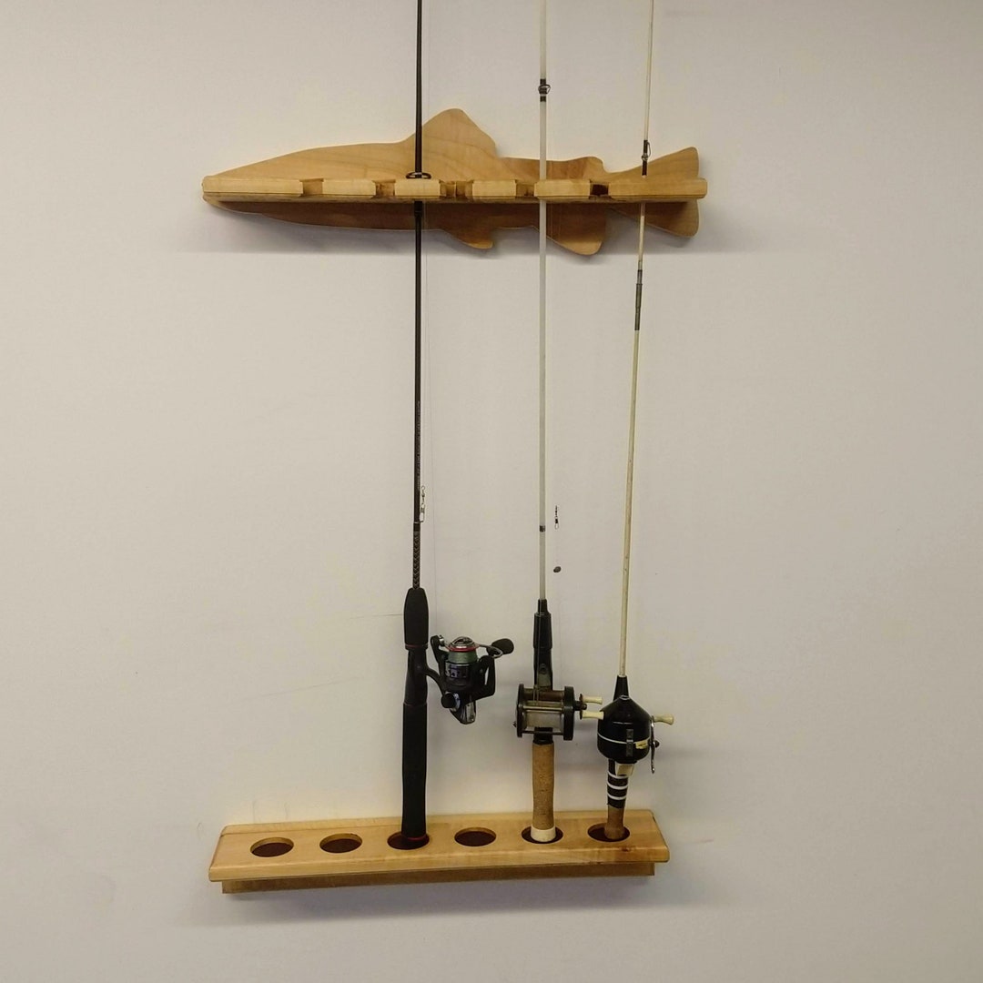 Wall Mount Fishing Pole Holder, Wall Mount Rod Rack, Fish Shaped - Etsy