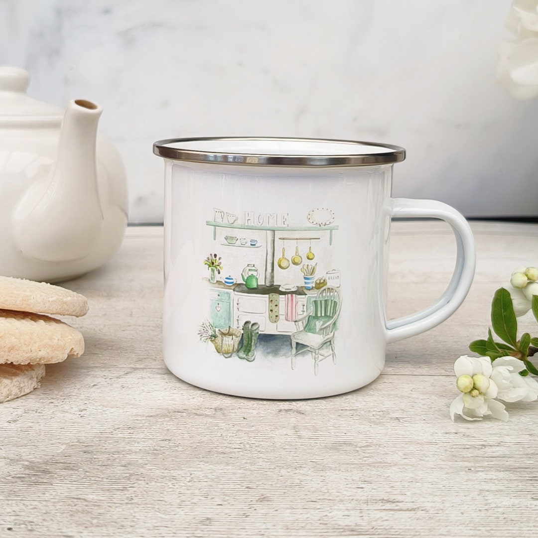 AGA Kitchen Enamel Mug "welcome Home" Original Watercolour Painting ...