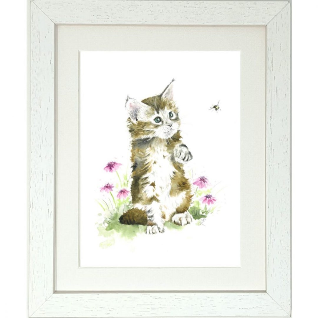 Pretty Cat and Bumblebee Painting Blossom and Honey Framed Print ...