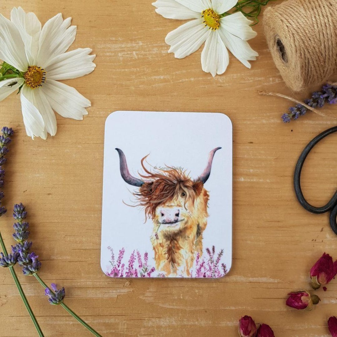 Pretty Highland Cow Coaster Cute Cow Gift for Her Heather Highland Coo ...