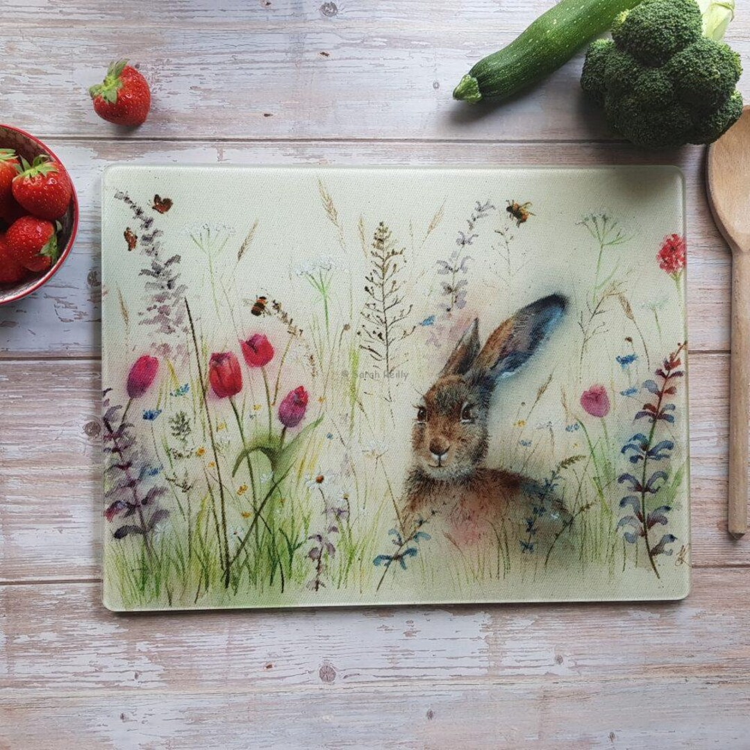 Pretty Hare Glass Worktop Protector Cutting Board Wild Flowers - Etsy