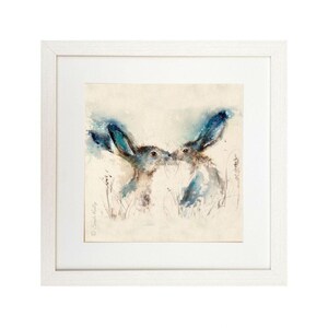 Kissing Hares - Blue Painting , Tickly Kisses Framed Print (landscape ...