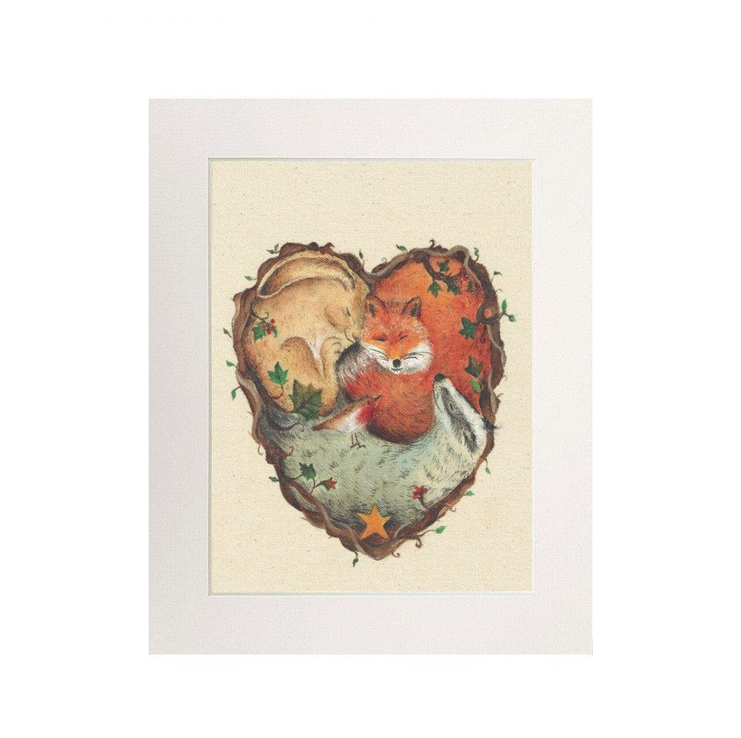 Badger, Hare Fox Painting in Tree Heart of the Woodland Print (portrait ...
