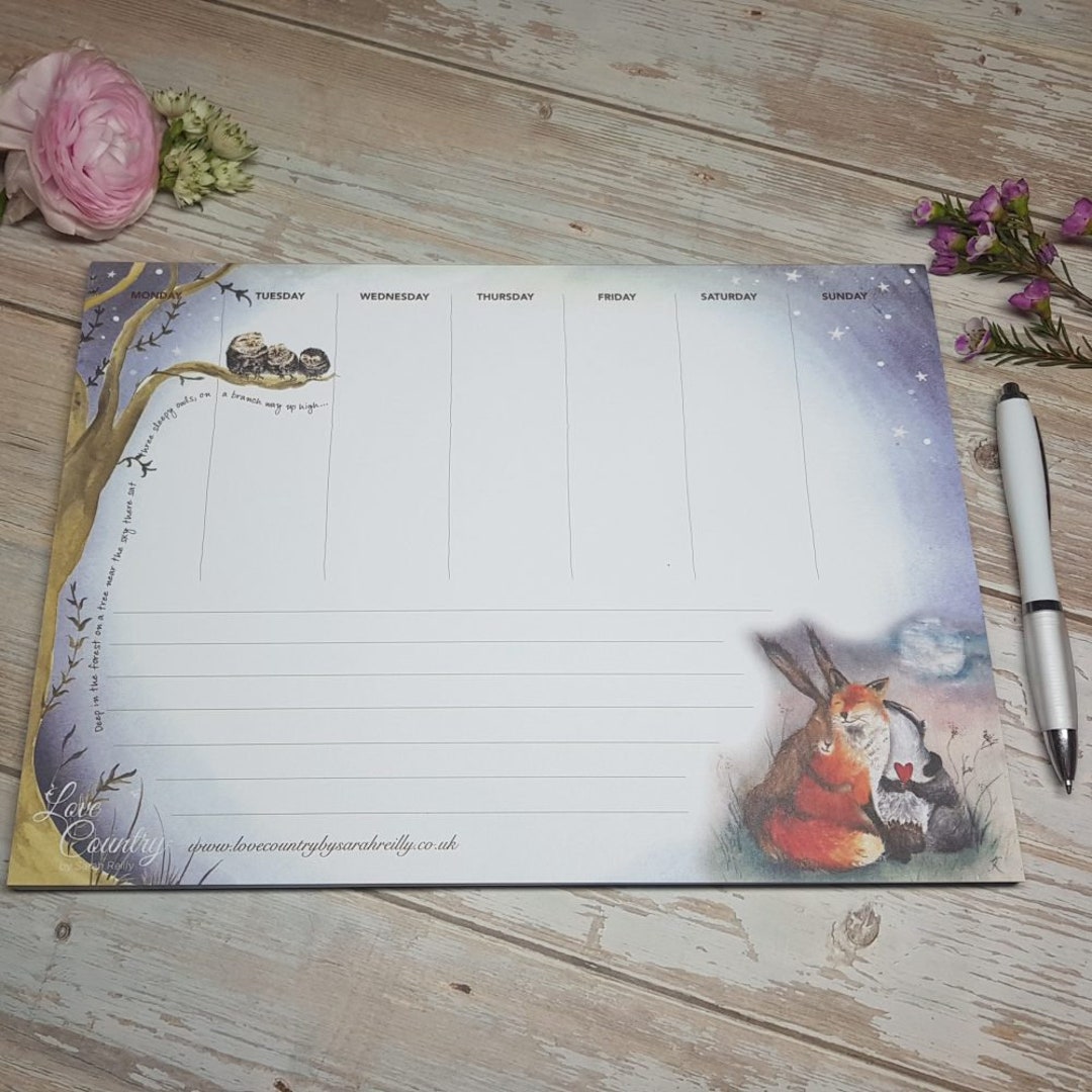 Enchanted Forest A4 Weekly Planner, Fox Hare, Owls and Badger Artwork ...