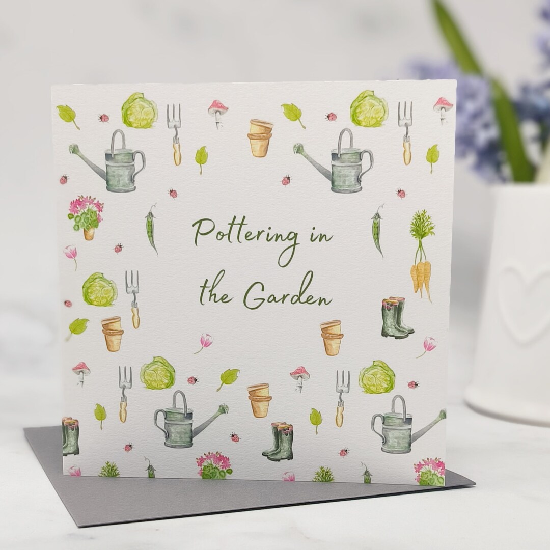 Gardening Card Pottering Greeting Card Garden Lover Wellies Watering ...