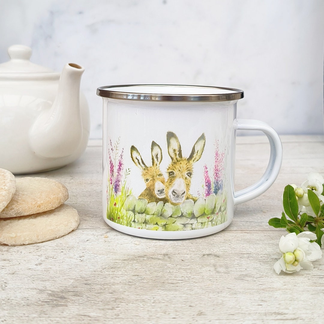 Cute Donkeys Enamel Mug With Watercolour Painting "pip and Poppy ...