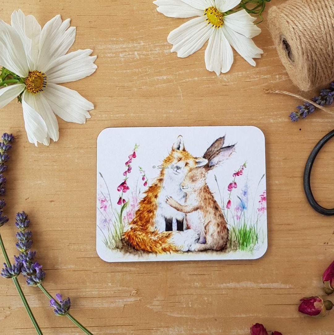 Pretty Hare Coaster Fox Best Friends Gift Coaster Flowers Woodland Gift ...