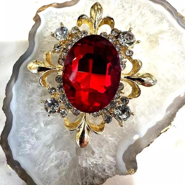 Red Vintage Brooch - Etsy