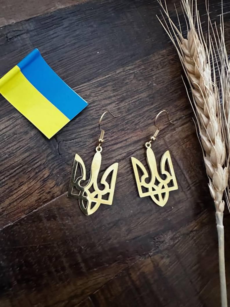 Gold Ukrainian Tryzub Trident Drop Earrings - Etsy