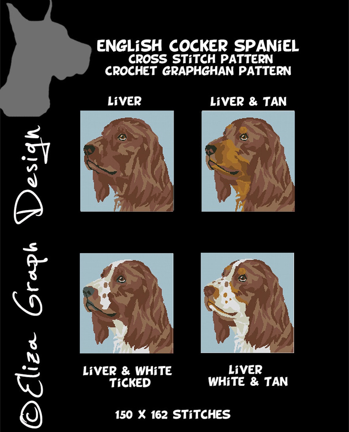 English Cocker Spaniel CROSS STITCH Pattern CROCHET Graphghan - Etsy