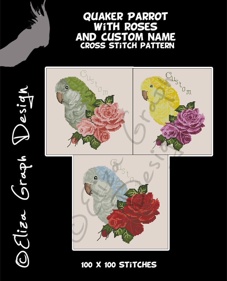 Custom Quaker Parrot Cross Stitch Pattern, With Chooseable Flowers and ...