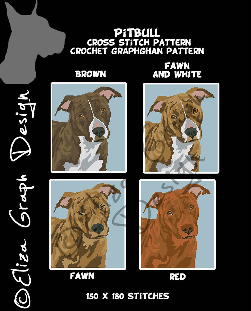 Pitbull Terrier CROSS STITCH Pattern, CROCHET Graphghan Blanket Pattern ...