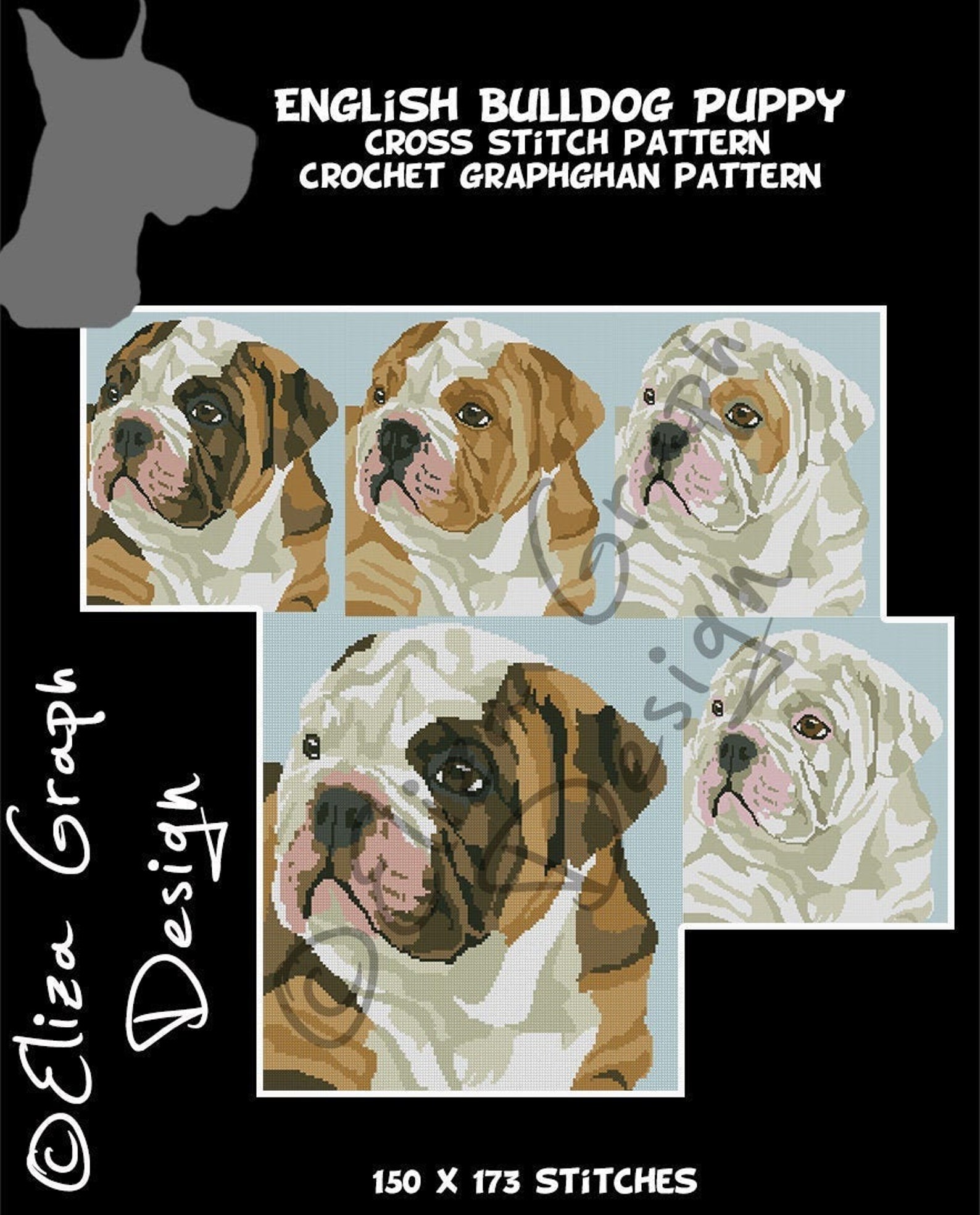 English Bulldog Puppy CROSS STITCH Pattern CROCHET Graphghan - Etsy