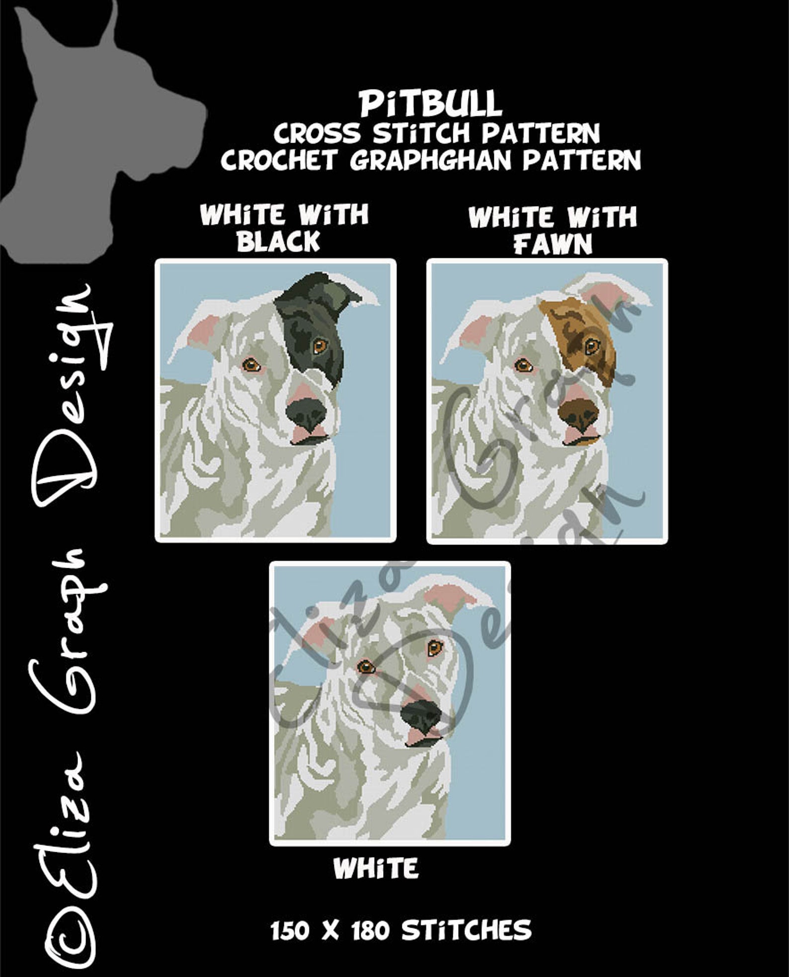 Pitbull Terrier CROSS STITCH Pattern, CROCHET Graphghan Blanket Pattern ...