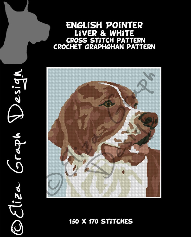 English Pointer CROSS STITCH Pattern, CROCHET Graphghan Blanket Pattern ...