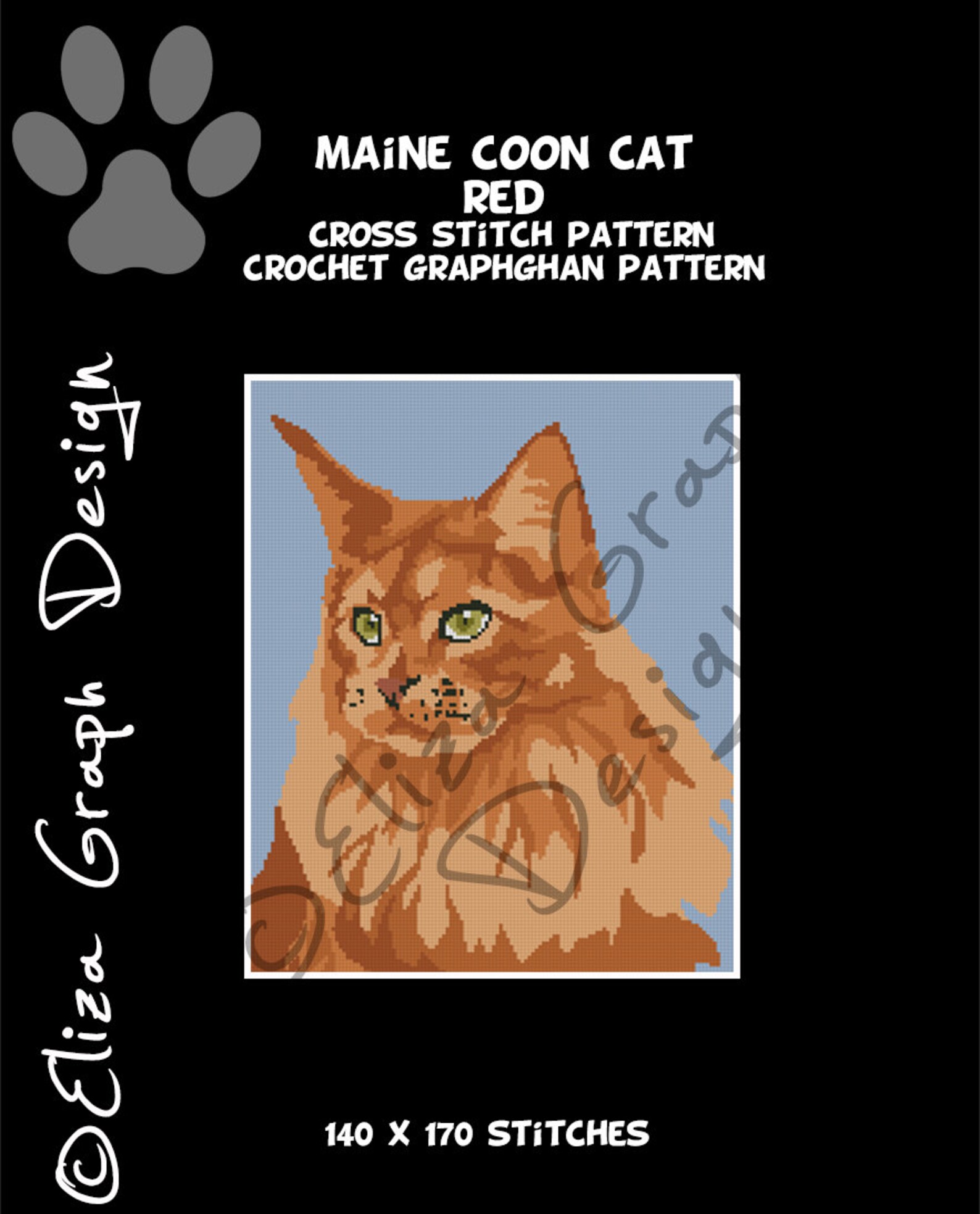 Maine Coon Cat CROSS STITCH Pattern CROCHET Graphghan Blanket - Etsy