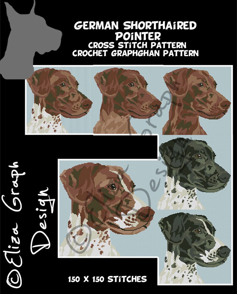 German Shorthaired Pointer CROSS STITCH Pattern, CROCHET Graphghan ...
