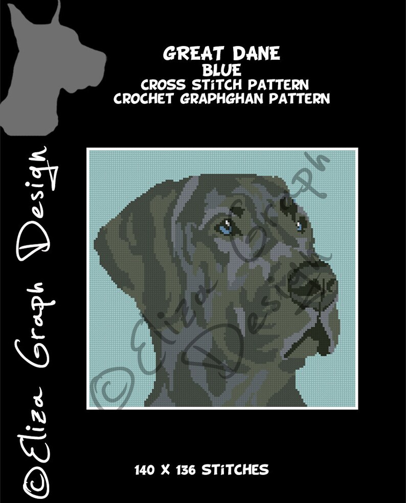 Great Dane CROSS STITCH Pattern CROCHET Graphghan Blanket - Etsy
