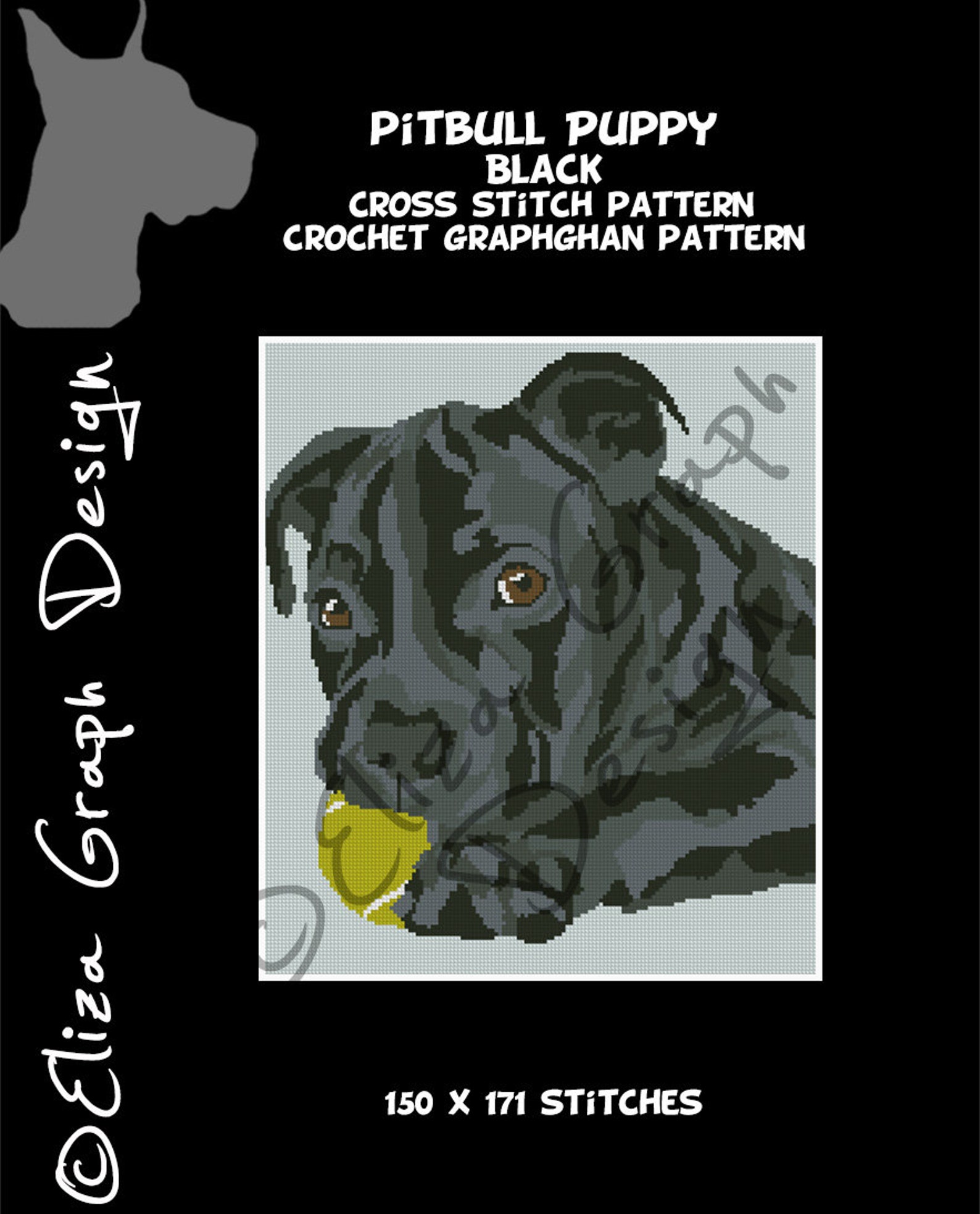 Pitbull Puppy CROSS STITCH Pattern, CROCHET Graphghan Blanket Pattern ...