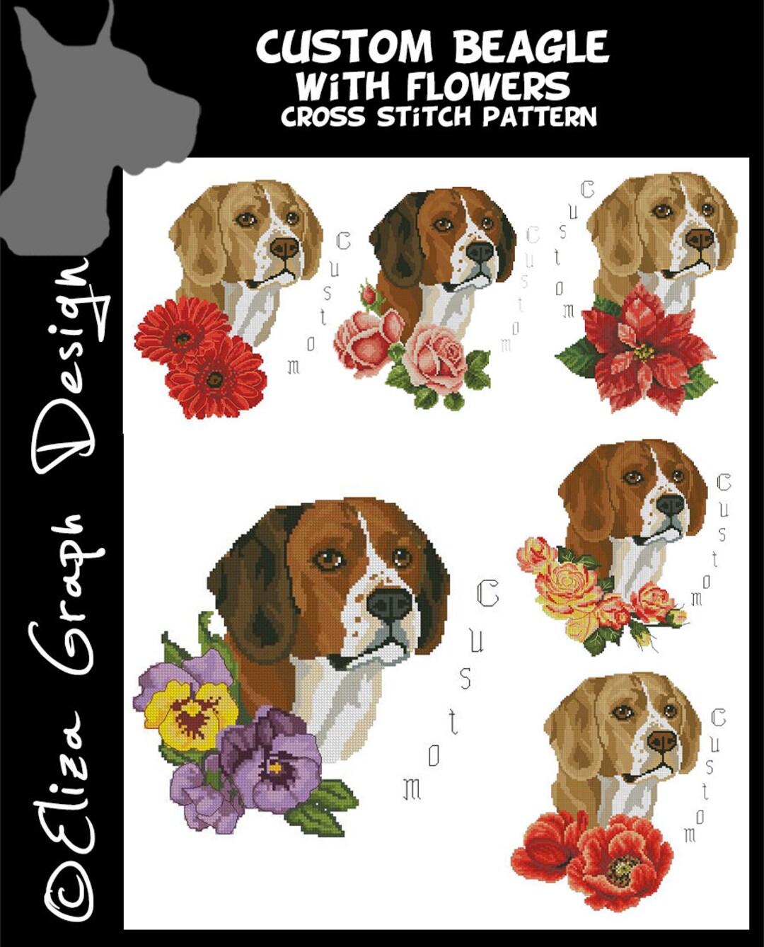 Custom Beagle Cross Stitch Pattern With Custom Flowers and Custom Name ...