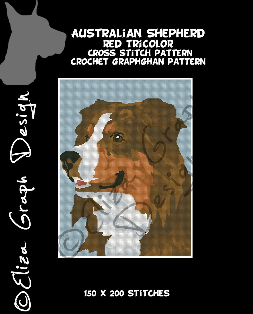 Australian Shepherd CROSS STITCH Pattern CROCHET Graphghan - Etsy