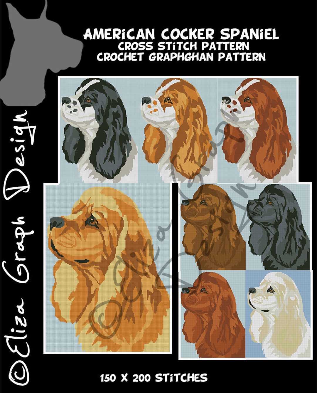 American Cocker Spaniel CROSS STITCH Pattern, CROCHET Graphghan Blanket ...