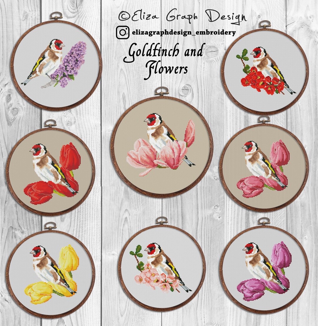 Goldfinch Bird With Flower Cross Stitch Pattern Choose Flower Magnolia ...