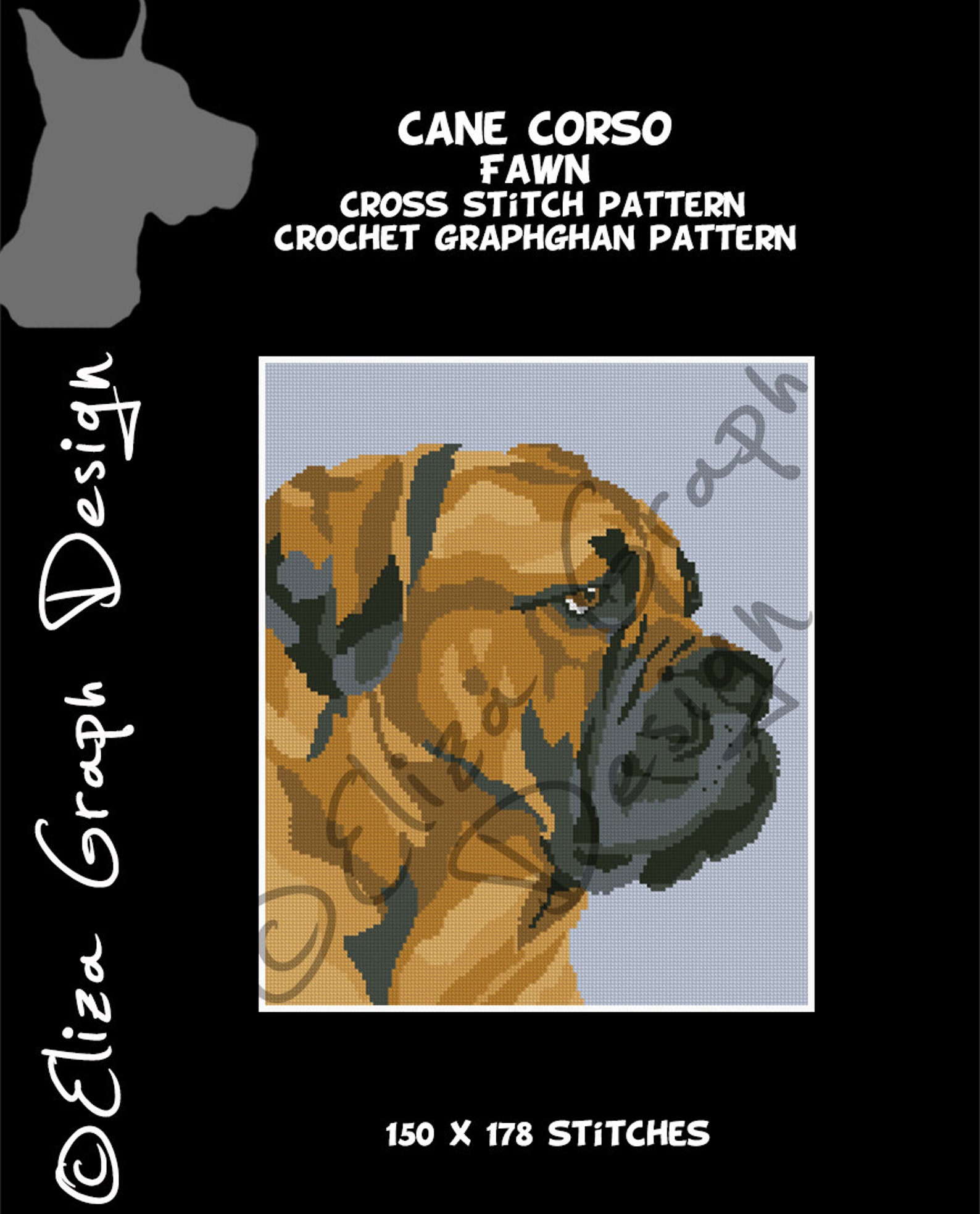 Cane Corso CROSS STITCH Pattern, CROCHET Graphghan Blanket Pattern - Etsy