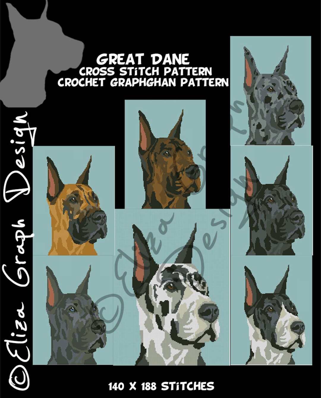 Great Dane CROSS STITCH Pattern, CROCHET Graphghan Blanket Pattern - Etsy