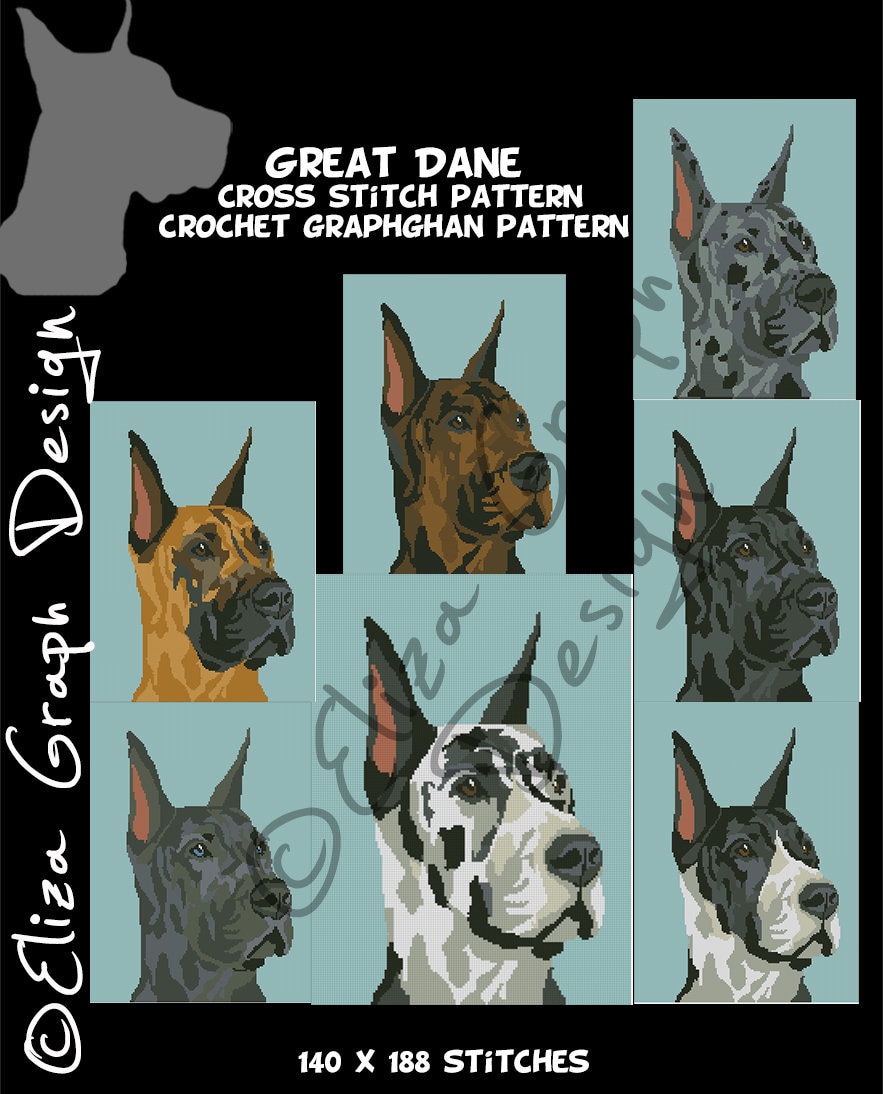 Great Dane CROSS STITCH Pattern CROCHET Graphghan Blanket - Etsy