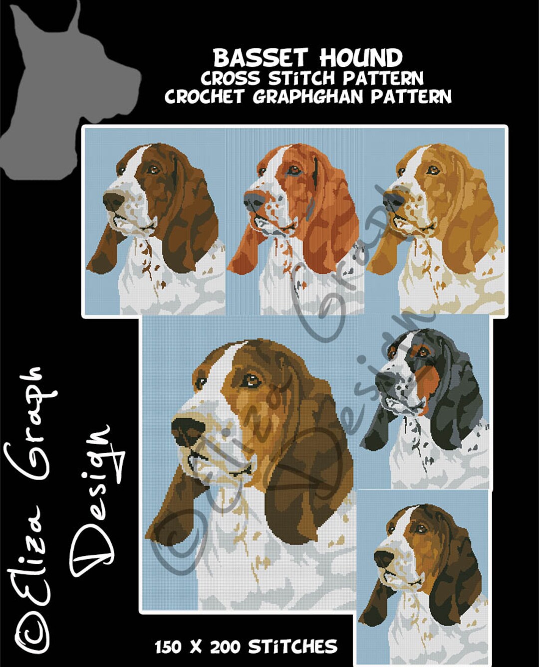 Basset Hound CROSS STITCH Pattern, CROCHET Graphghan Blanket Pattern - Etsy