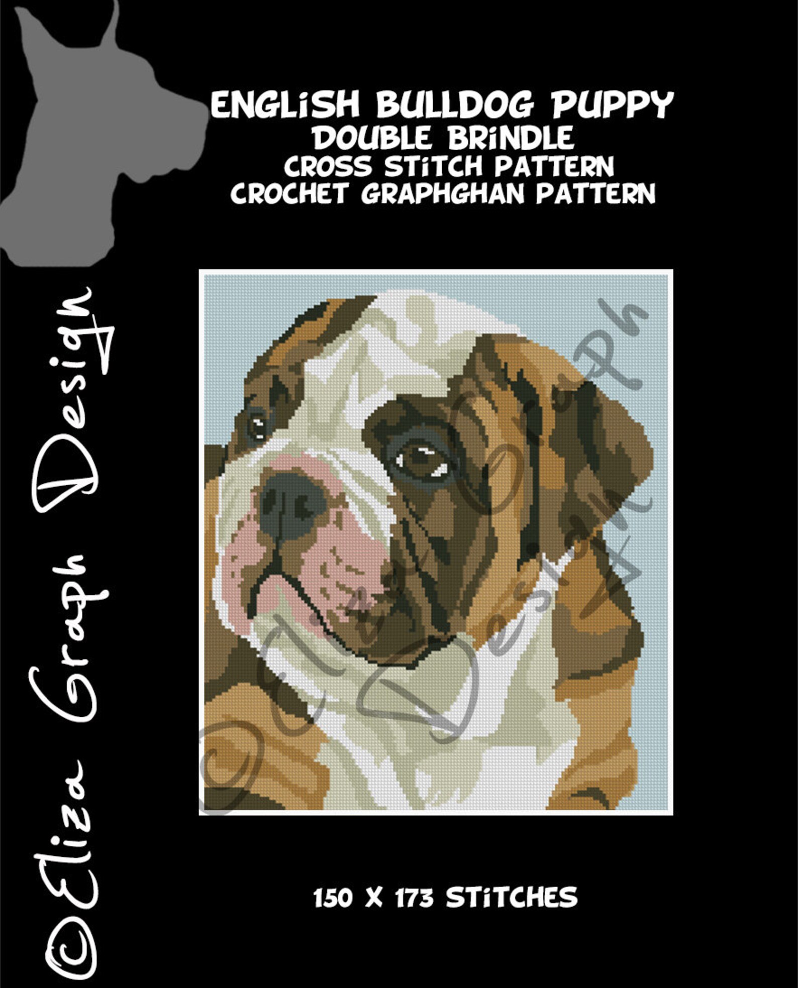 English Bulldog Puppy CROSS STITCH Pattern CROCHET Graphghan | Etsy
