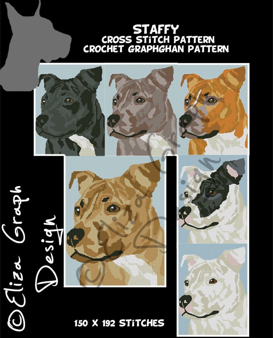 Staffordshire Bull Terrier CROSS STITCH Pattern, CROCHET Graphghan ...