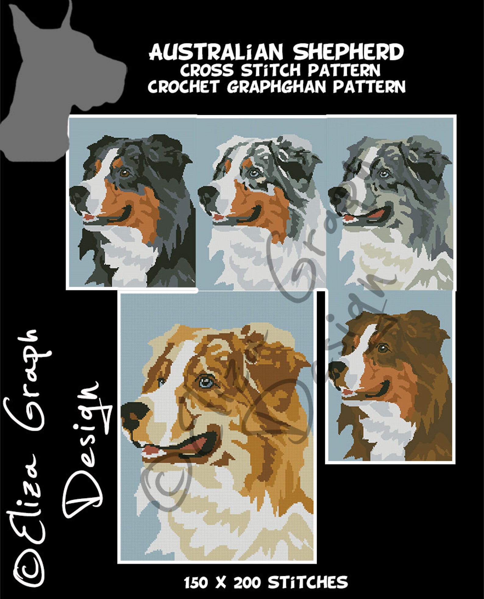 Australian Shepherd CROSS STITCH Pattern, CROCHET Graphghan Blanket ...