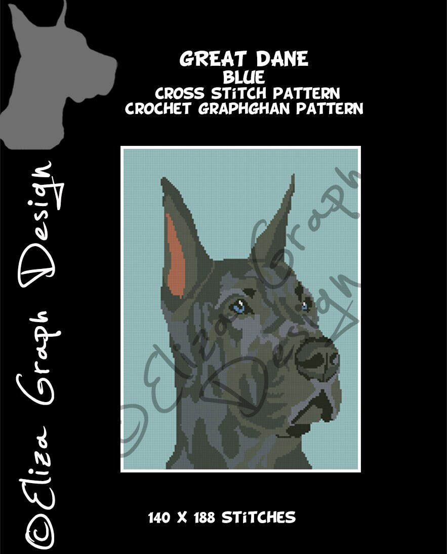 Great Dane CROSS STITCH Pattern CROCHET Graphghan Blanket - Etsy