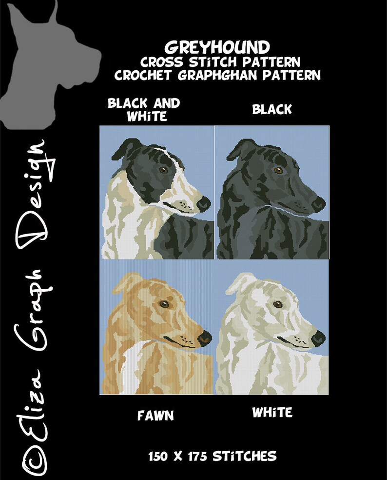 Greyhound Dog CROSS STITCH Pattern CROCHET Graphghan Blanket - Etsy
