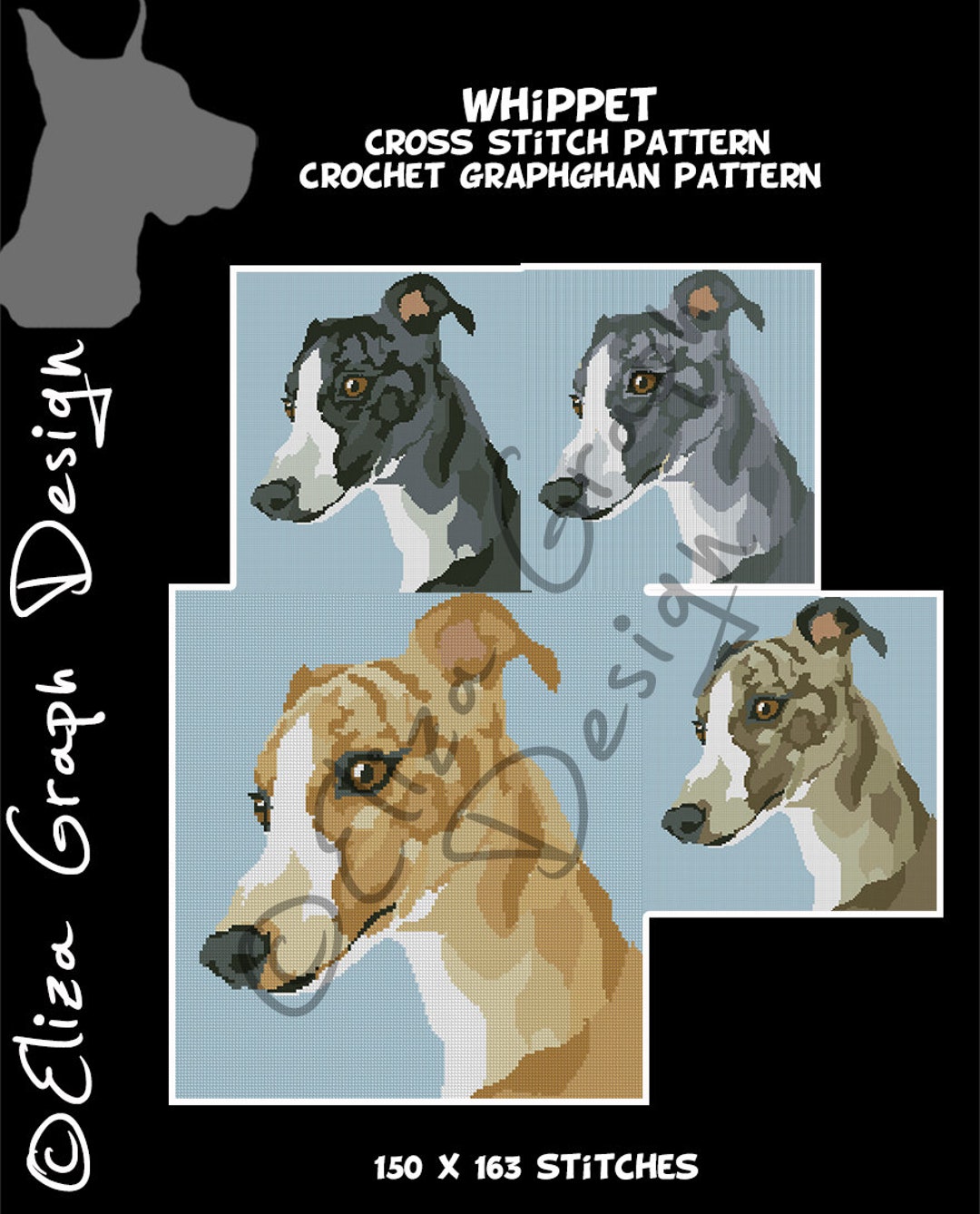 Whippet CROSS STITCH Pattern, CROCHET Graphghan Blanket Pattern - Etsy