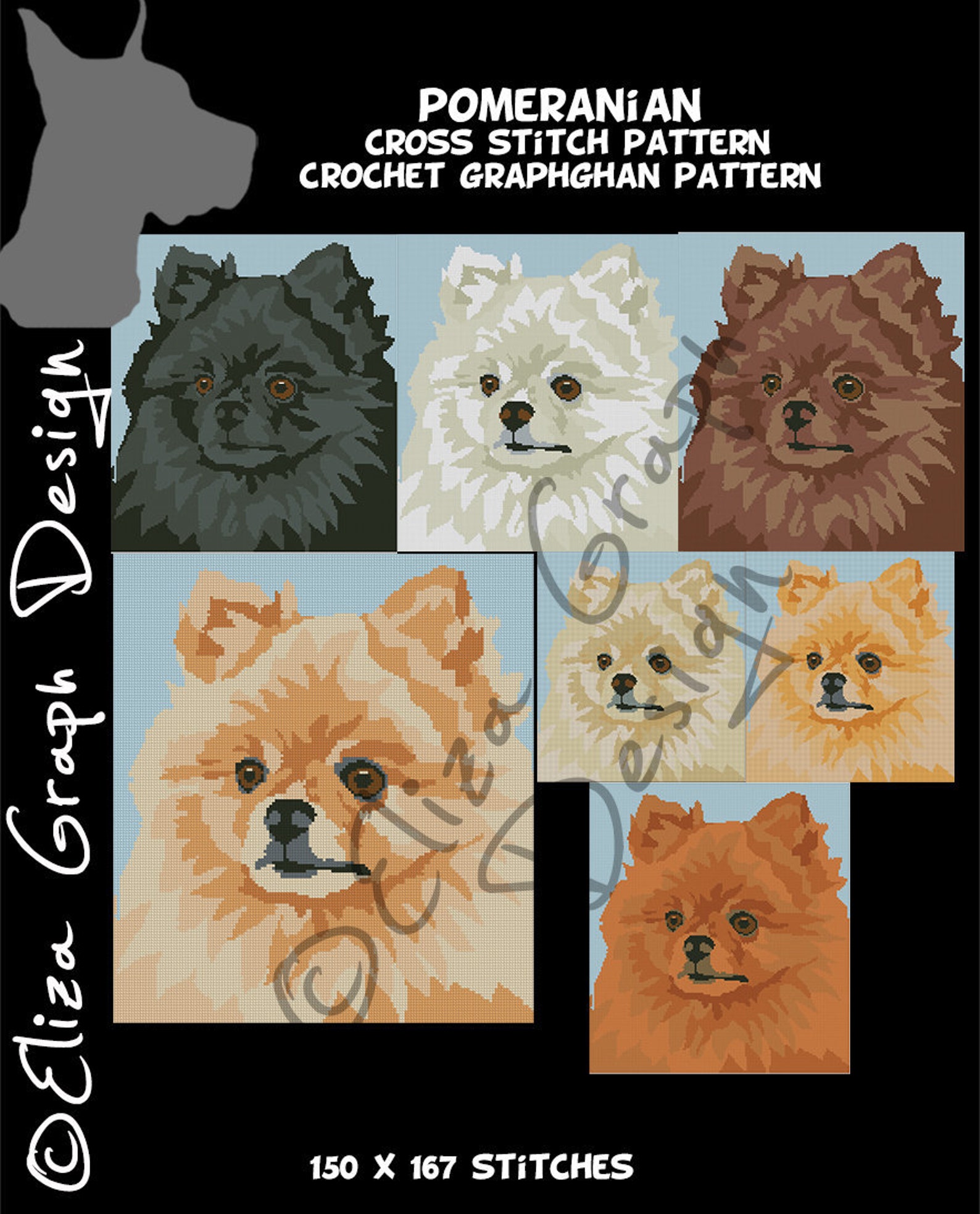 Pomeranian CROSS STITCH Pattern, CROCHET Graphghan Blanket Pattern - Etsy