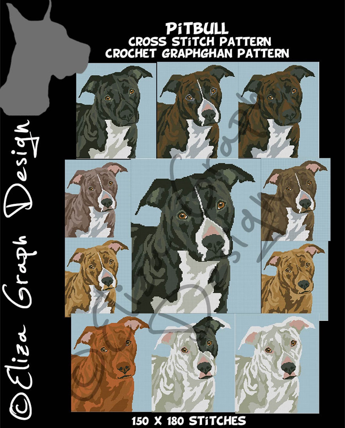 Pitbull Terrier CROSS STITCH Pattern, CROCHET Graphghan Blanket Pattern ...