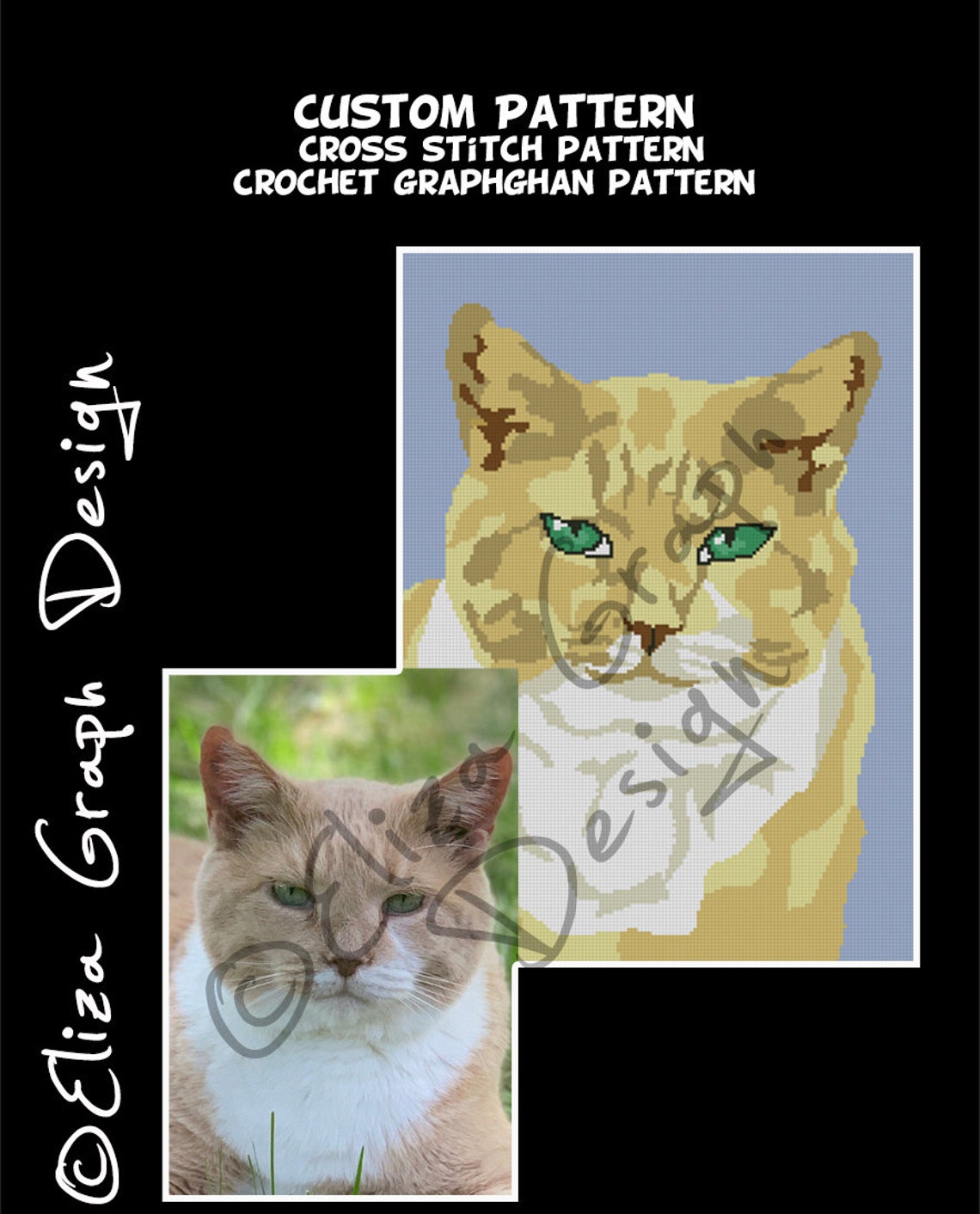 Custom Cat CROSS STITCH Pattern, CROCHET Graphghan Blanket Pattern - Etsy