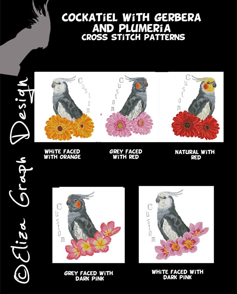 Custom Cockatiel Cross Stitch Pattern With Chooseable Flowers - Etsy