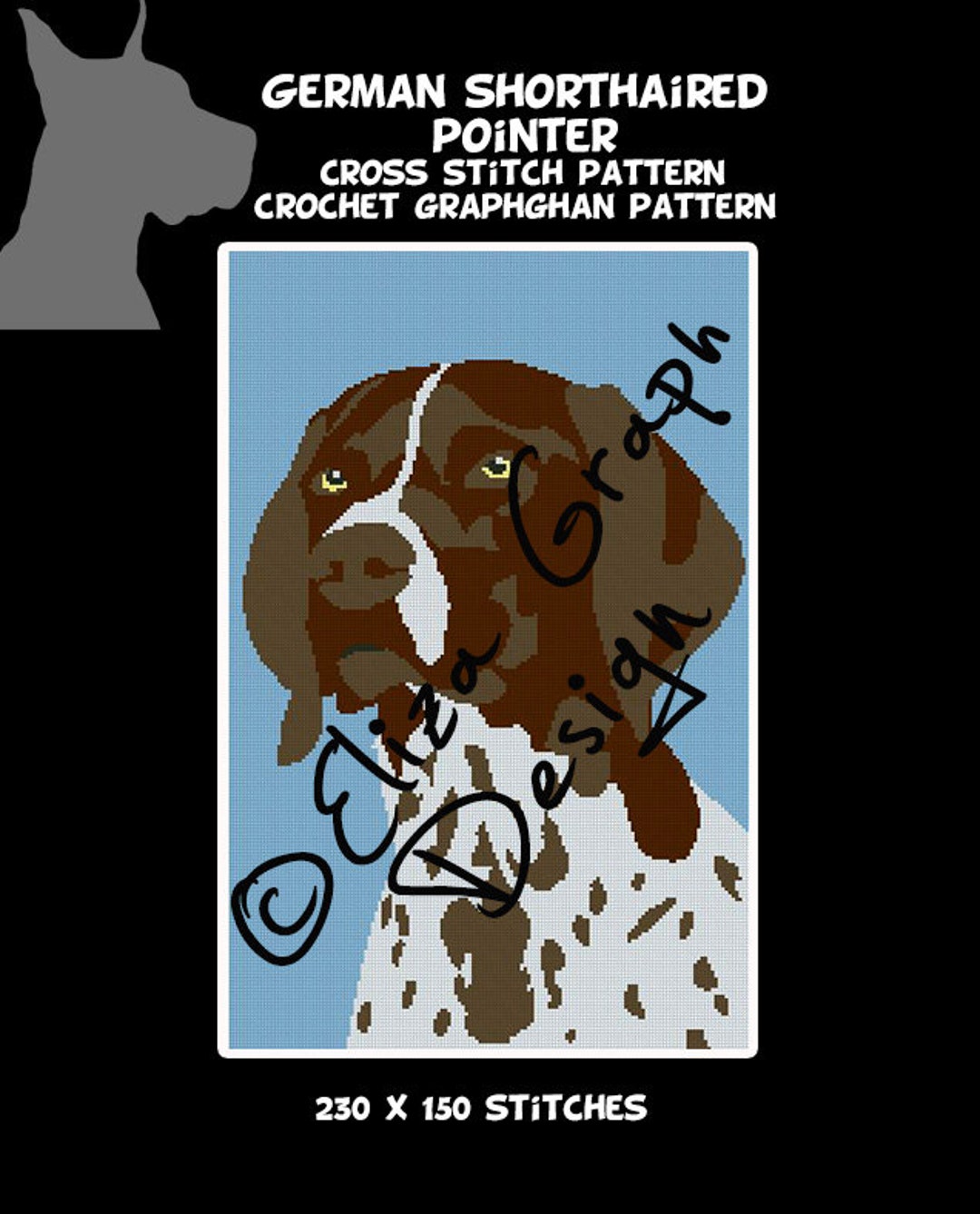 German Shorthaired Pointer CROSS STITCH Pattern, CROCHET Graphghan ...